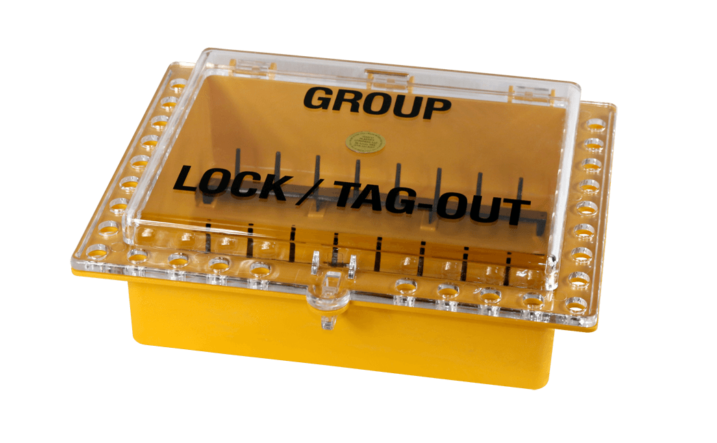Yellow Hinged Lockout Box | Saalman Safety System